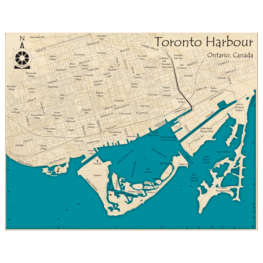 Toronto Harbour, Ontario 3D Custom Wood Map – Lake Art LLC