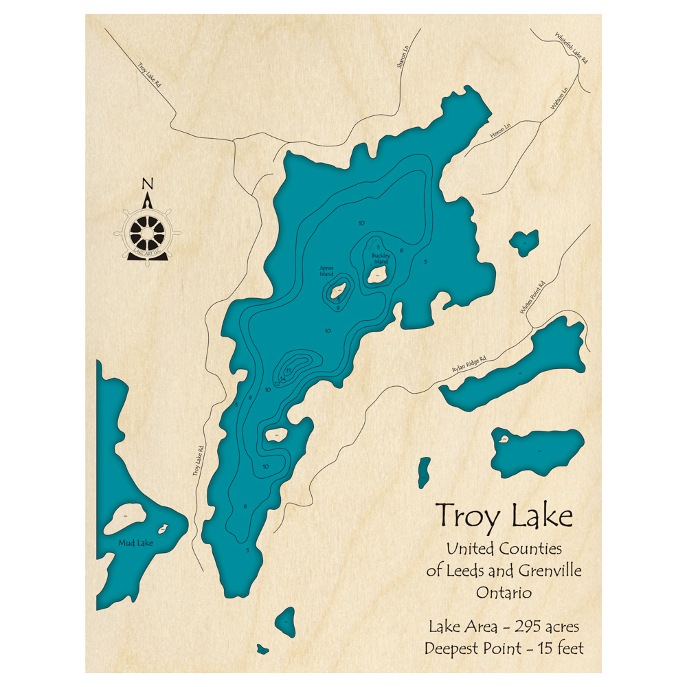 Troy Lake, Ontario 3D Custom Wood Map – Lake Art LLC