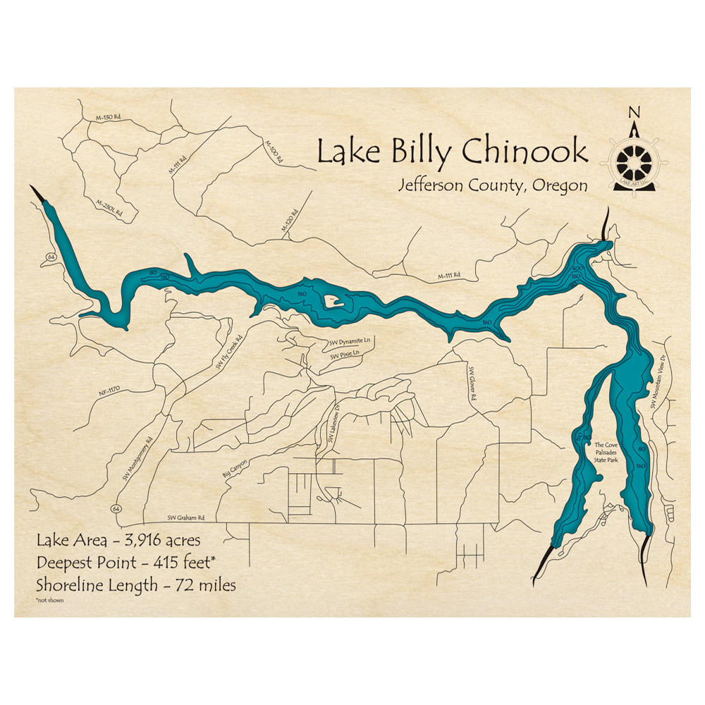Lake Billy Chinook, Oregon 3D Custom Wood Map – Lake Art LLC