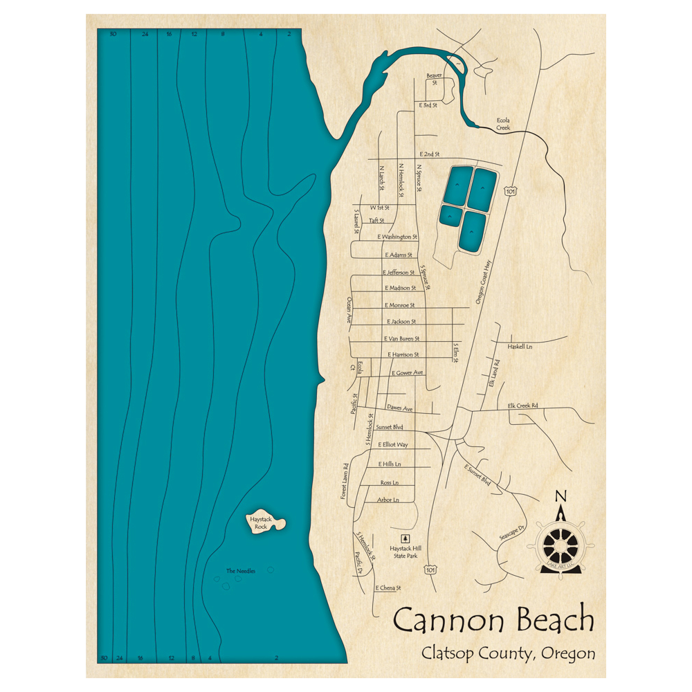 Cannon Beach, Oregon 3D Custom Wood Map – Lake Art LLC