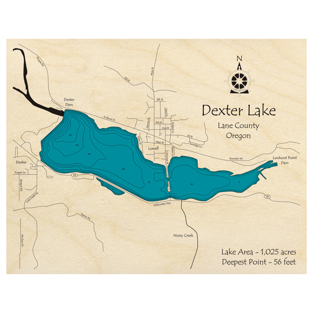 Dexter Lake, Oregon 3D Custom Wood Map – Lake Art LLC