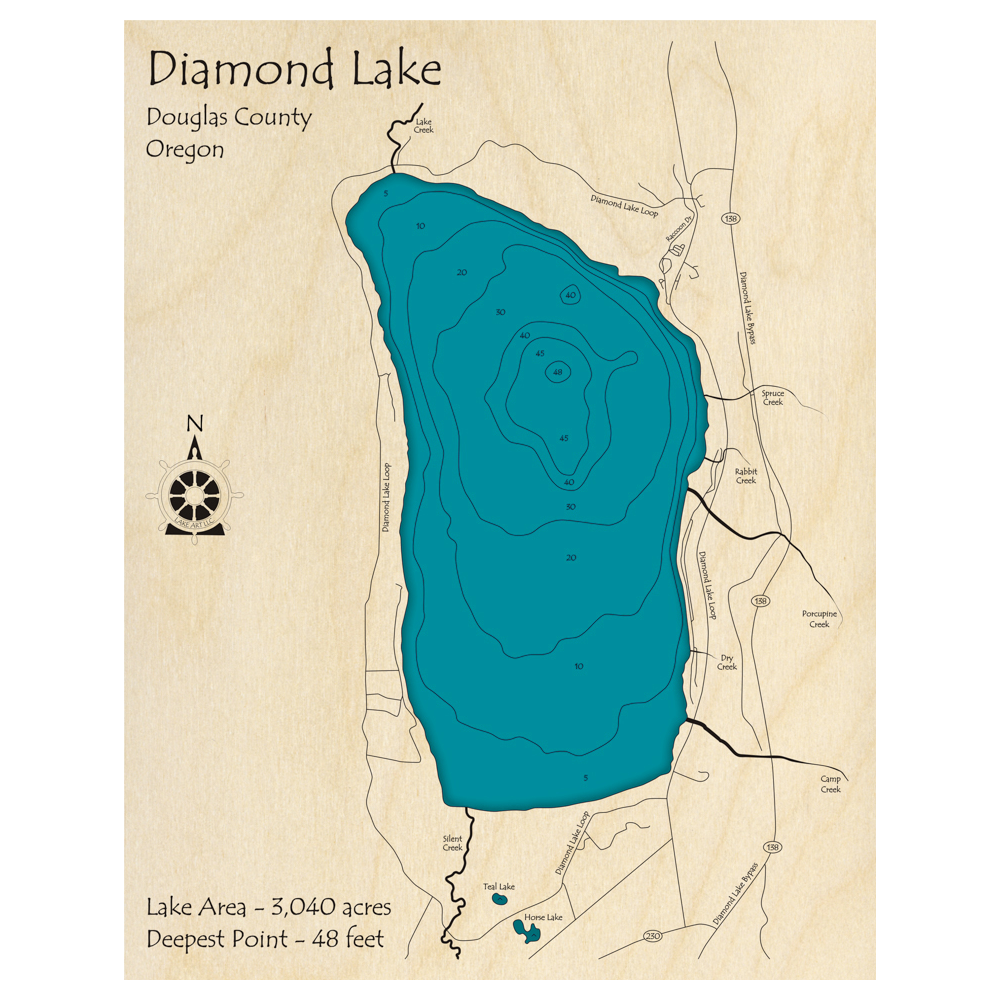 Diamond Lake, Oregon 3D Custom Wood Map – Lake Art LLC