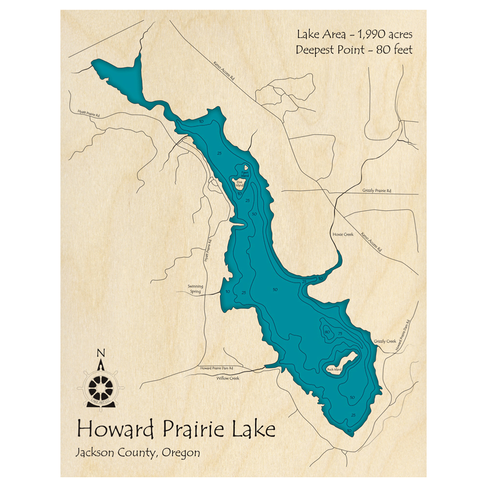 Howard Prairie Lake, Oregon 3D Custom Wood Map – Lake Art LLC