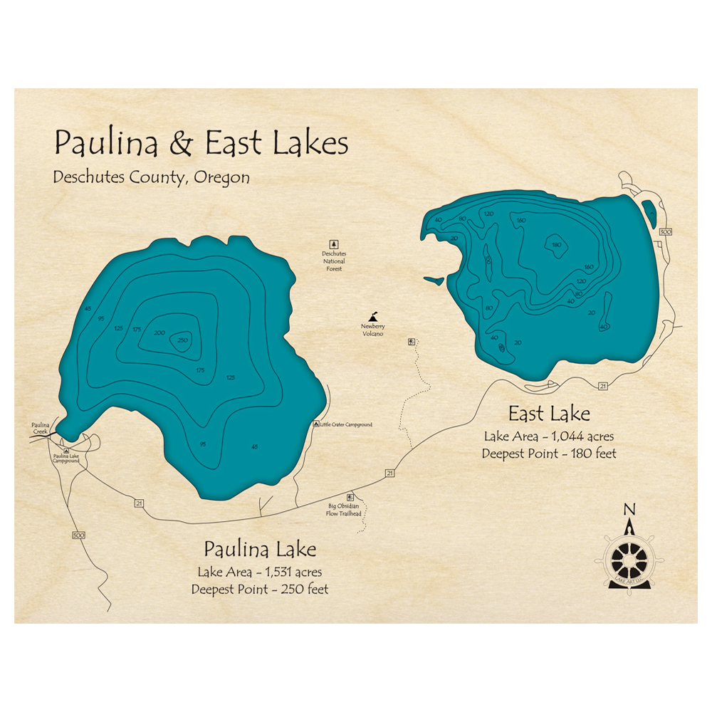 Paulina and East Lakes, Oregon 3D Custom Wood Map – Lake Art LLC