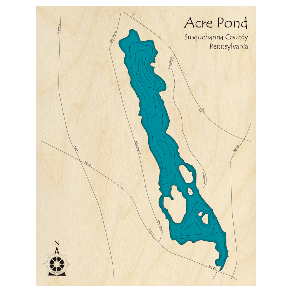 Acre Pond, Pennsylvania 3D Custom Wood Map – Lake Art LLC