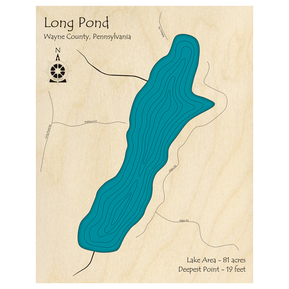 Alden Pond, Pennsylvania 3D Custom Wood Map – Lake Art LLC