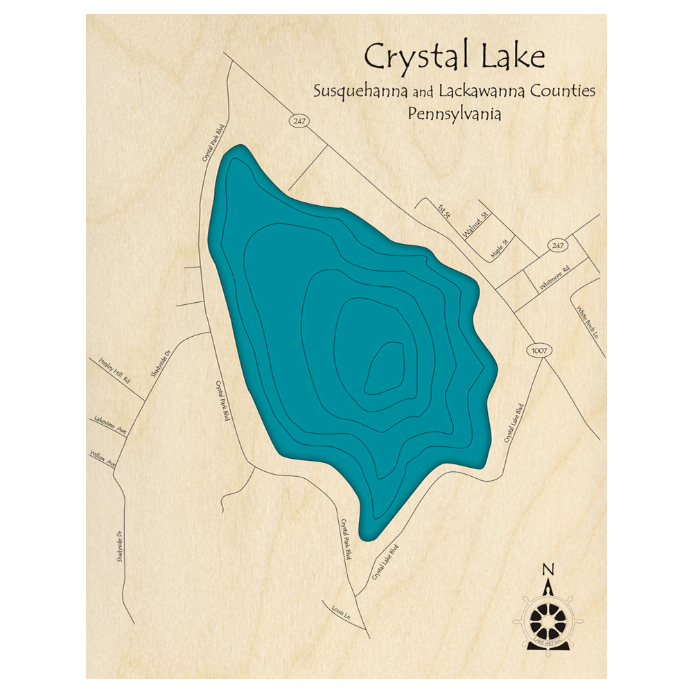 Crystal Lake, Pennsylvania 3D Custom Wood Map – Lake Art LLC