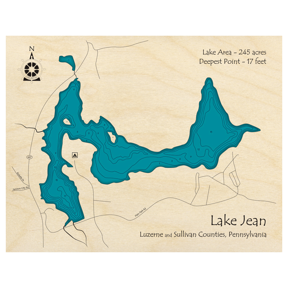 Lake Jean, Pennsylvania 3D Custom Wood Map – Lake Art LLC
