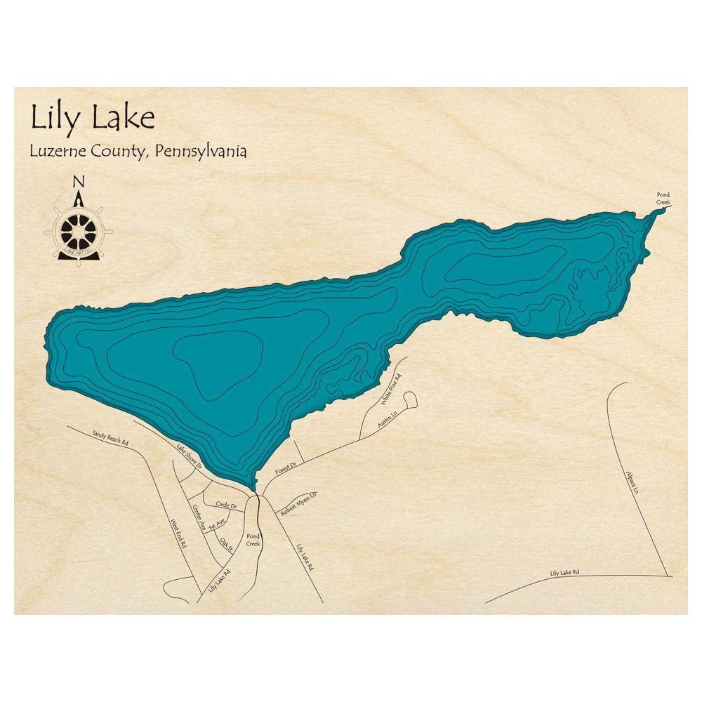Lily Lake, Pennsylvania 3D Custom Wood Map – Lake Art LLC
