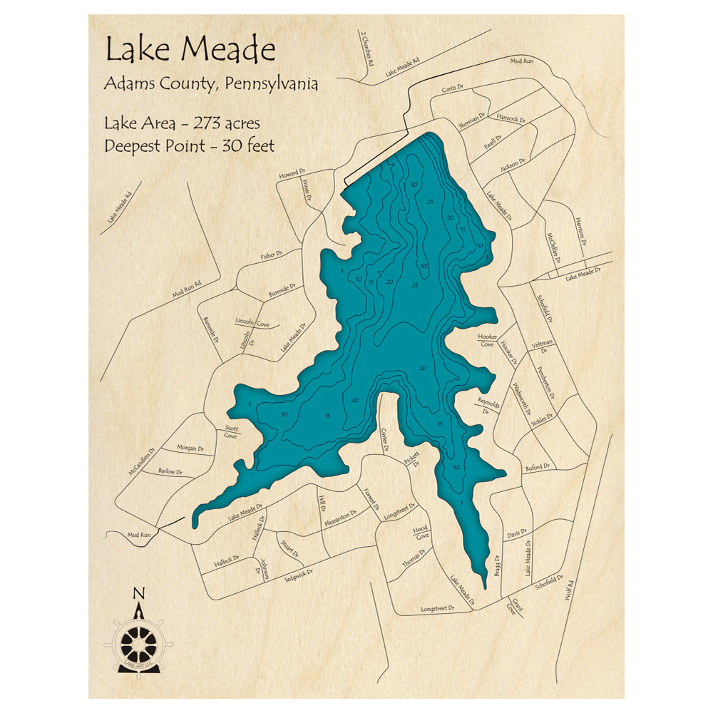 Lake Meade, Pennsylvania 3D Custom Wood Map – Lake Art LLC