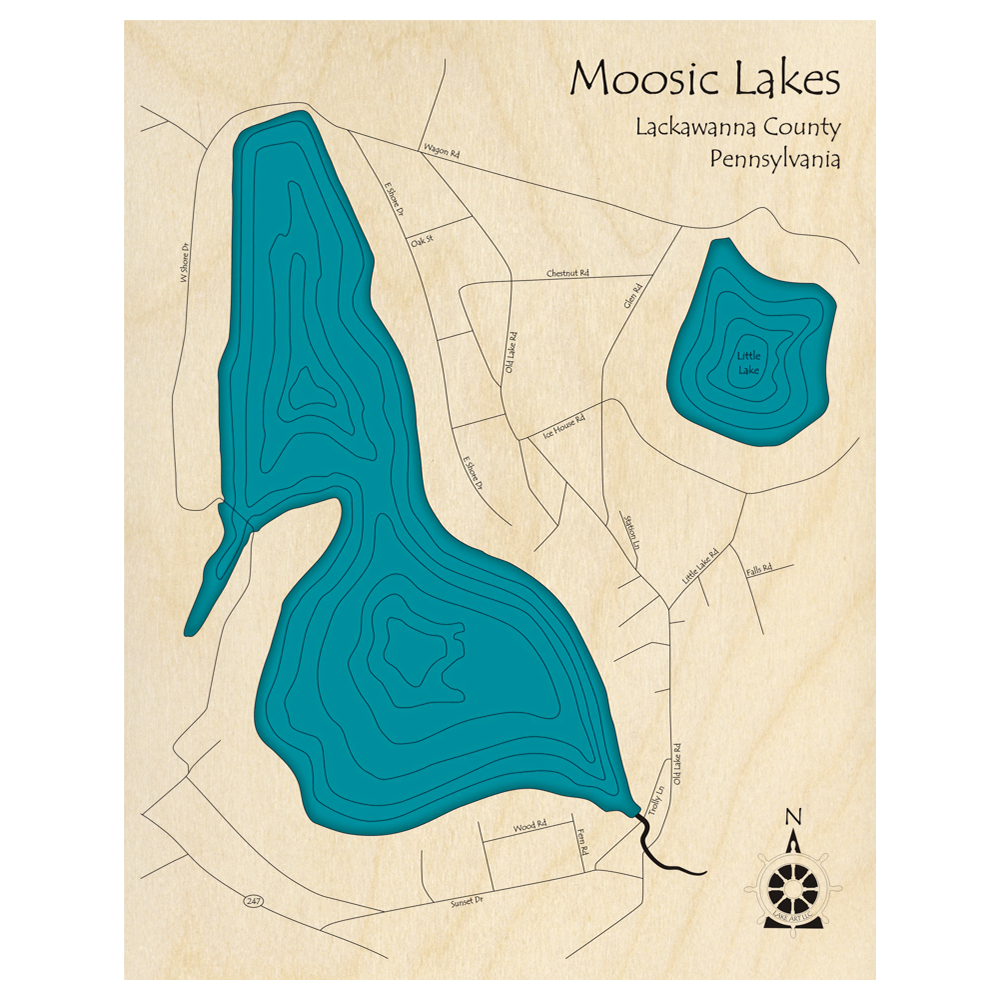 Moosic Lake, Pennsylvania 3D Custom Wood Map – Lake Art LLC