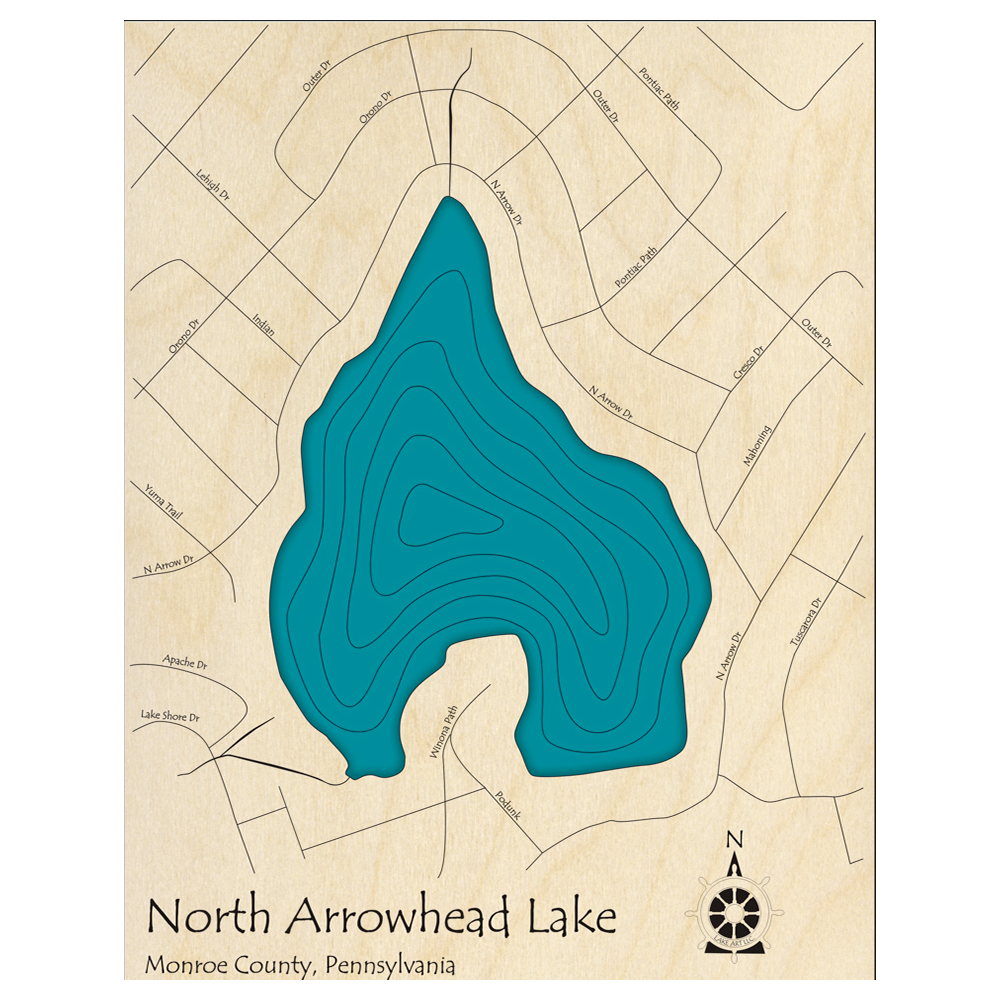 North Arrowhead Lake, Pennsylvania 3D Custom Wood Map – Lake Art LLC
