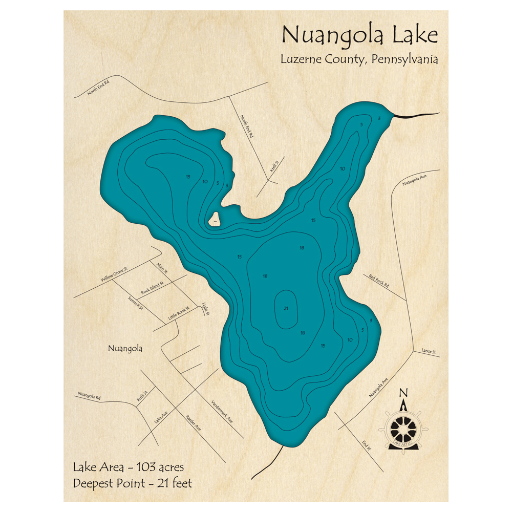 Nuangola Lake, Pennsylvania 3D Custom Wood Map – Lake Art LLC