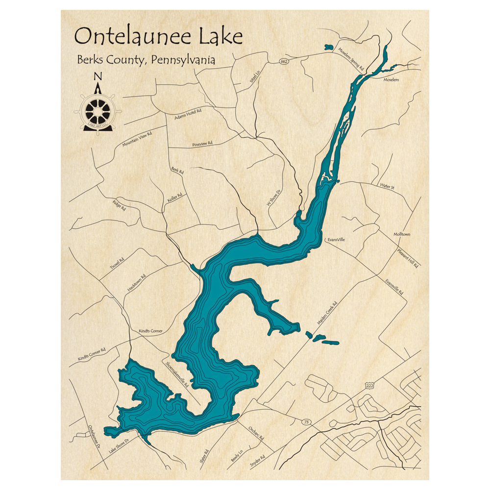 Ontelaunee Lake, Pennsylvania 3D Custom Wood Map – Lake Art LLC