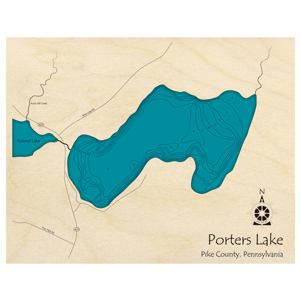 Porters Lake, Pennsylvania 3D Custom Wood Map – Lake Art LLC