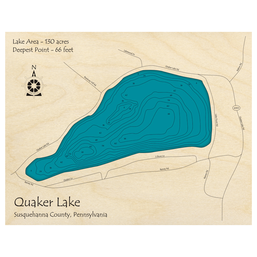 Quaker Lake, Pennsylvania 3D Custom Wood Map – Lake Art LLC