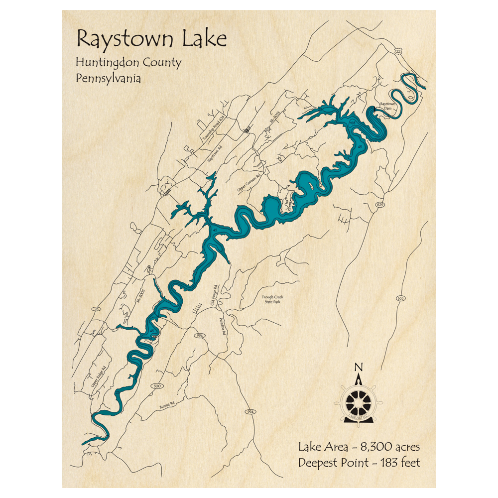 Raystown Lake, Pennsylvania 3D Custom Wood Map – Lake Art LLC