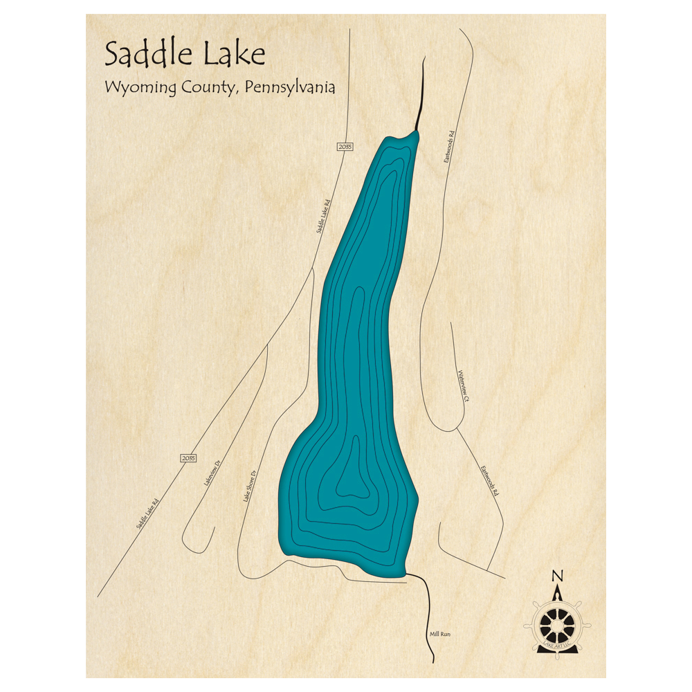 Saddle Lake, Pennsylvania 3D Custom Wood Map – Lake Art LLC