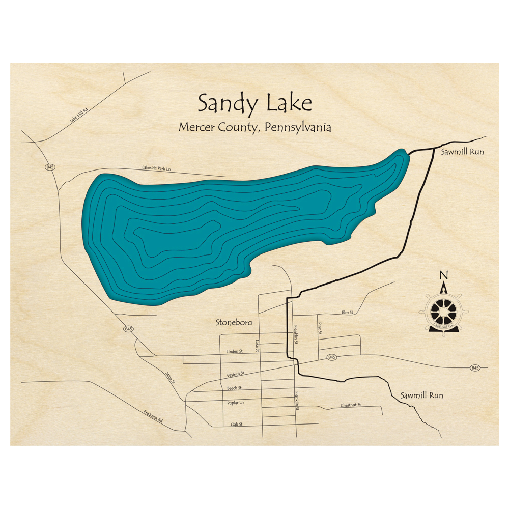 Sandy Lake, Pennsylvania 3D Custom Wood Map – Lake Art LLC