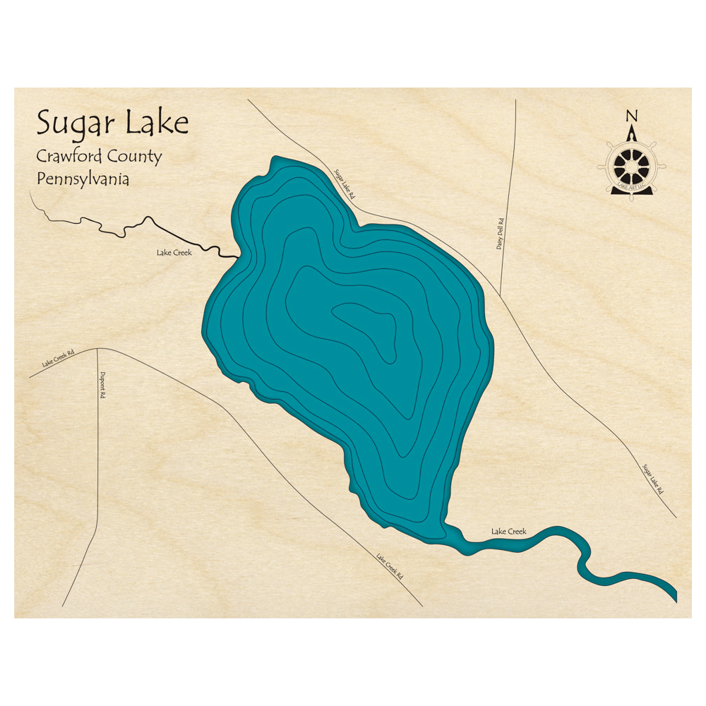 Sugar Lake, Pennsylvania 3D Custom Wood Map – Lake Art LLC