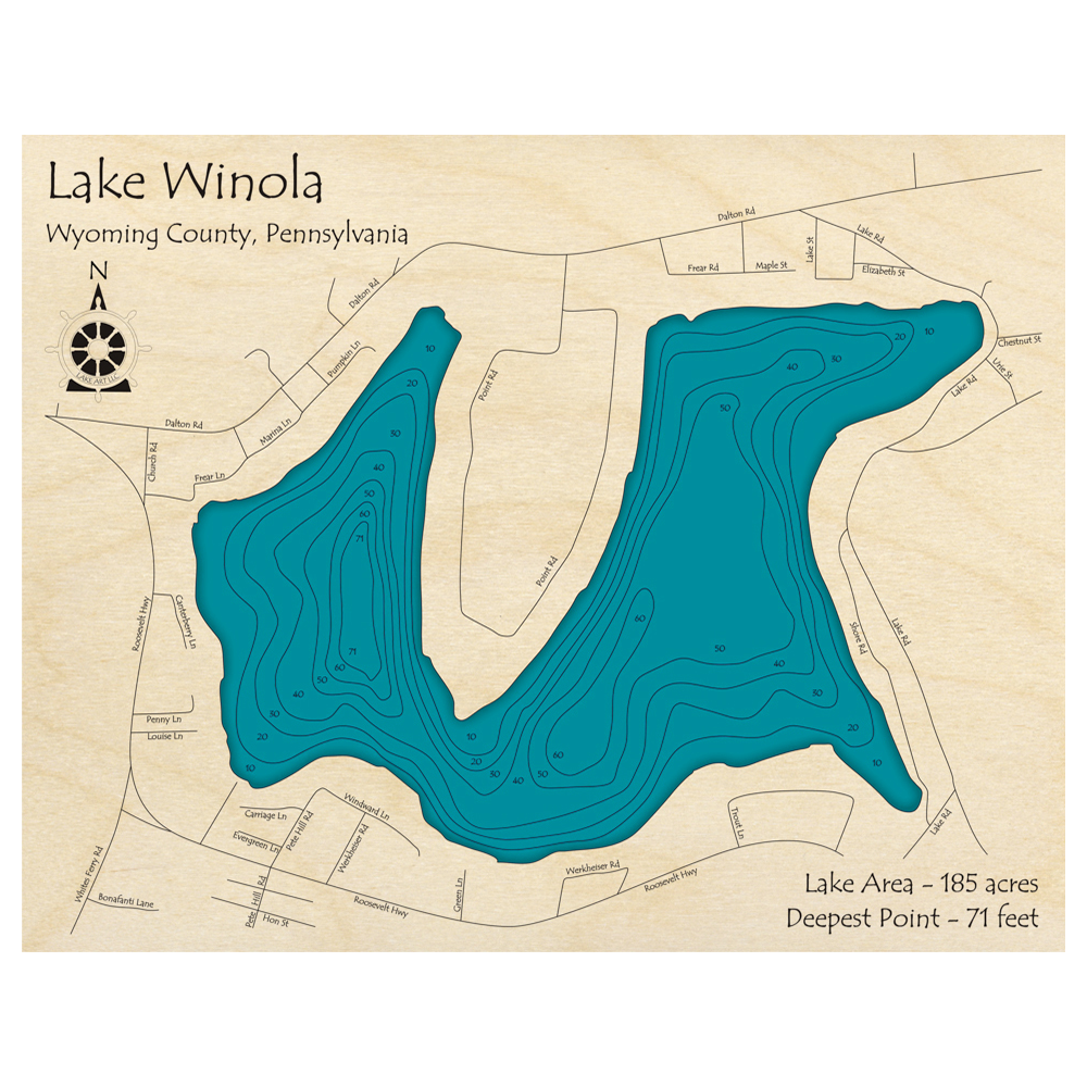 Lake Winola, Pennsylvania 3D Custom Wood Map – Lake Art LLC