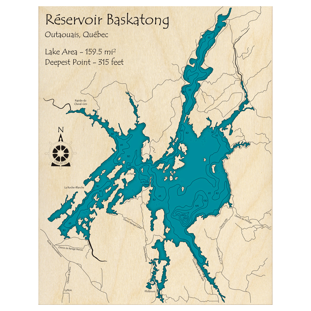 Baskatong Lake, Quebec 3D Custom Wood Map – Lake Art LLC