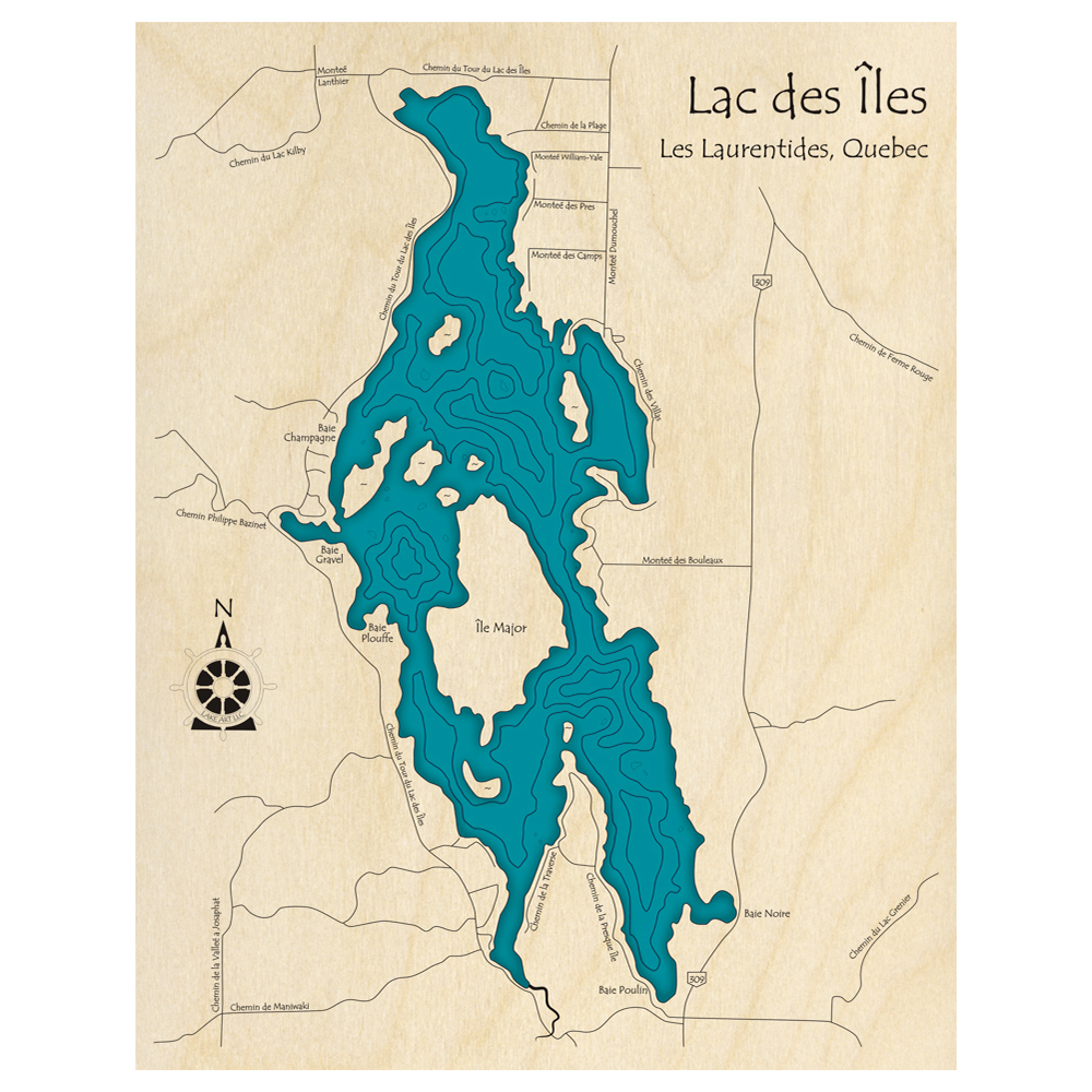 Lac des Iles, Quebec 3D Custom Wood Map – Lake Art LLC