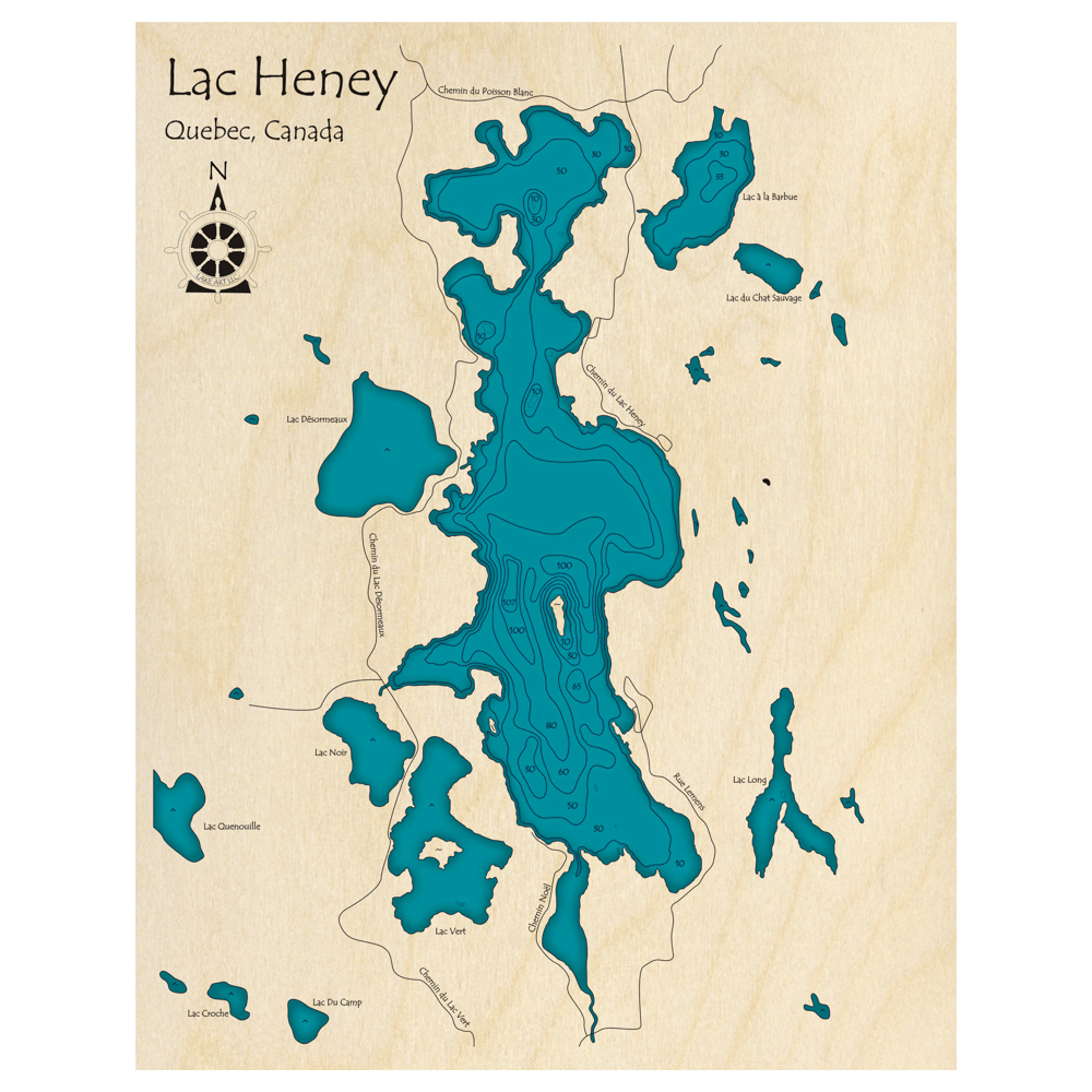 Lac Heney, Quebec 3D Custom Wood Map – Lake Art LLC