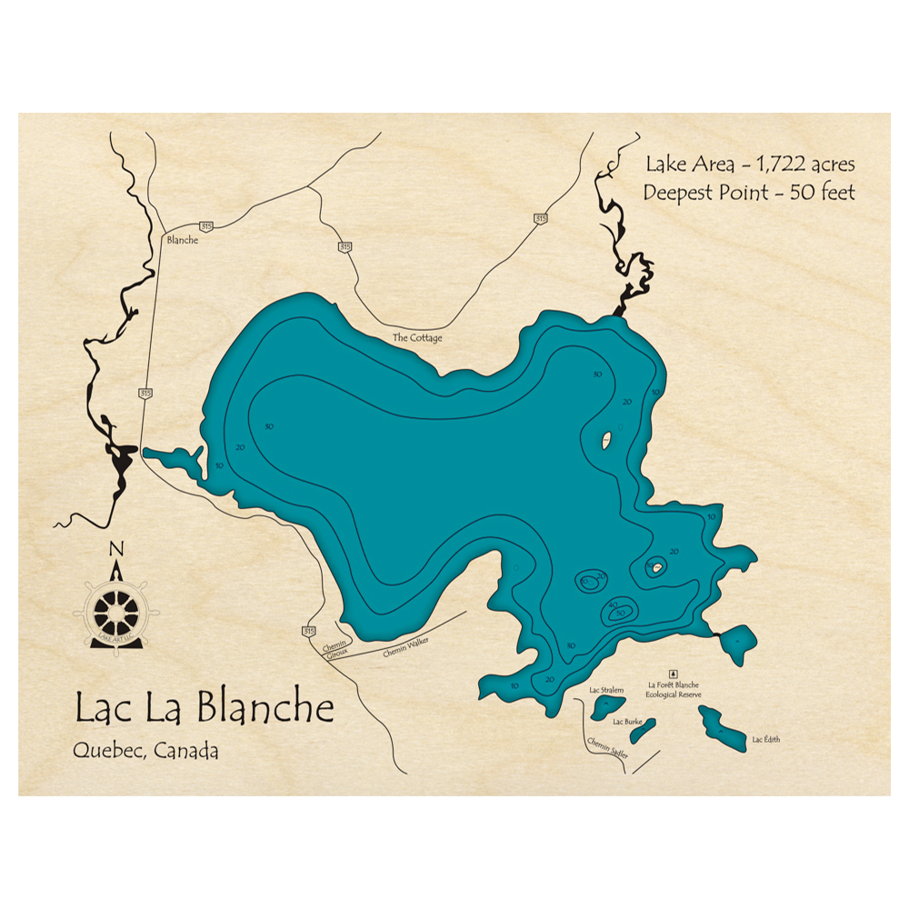 Lac La Blanche, Quebec 3D Custom Wood Map – Lake Art LLC