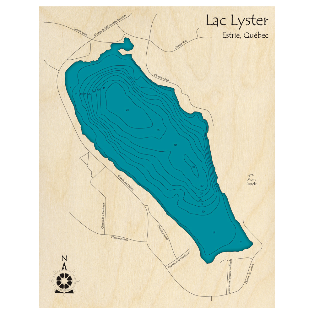 Lac Lyster, Quebec 3D Custom Wood Map – Lake Art LLC