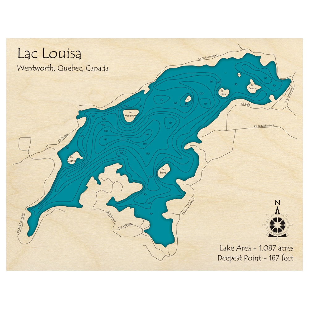 Lac Louisa, Quebec 3D Custom Wood Map – Lake Art LLC