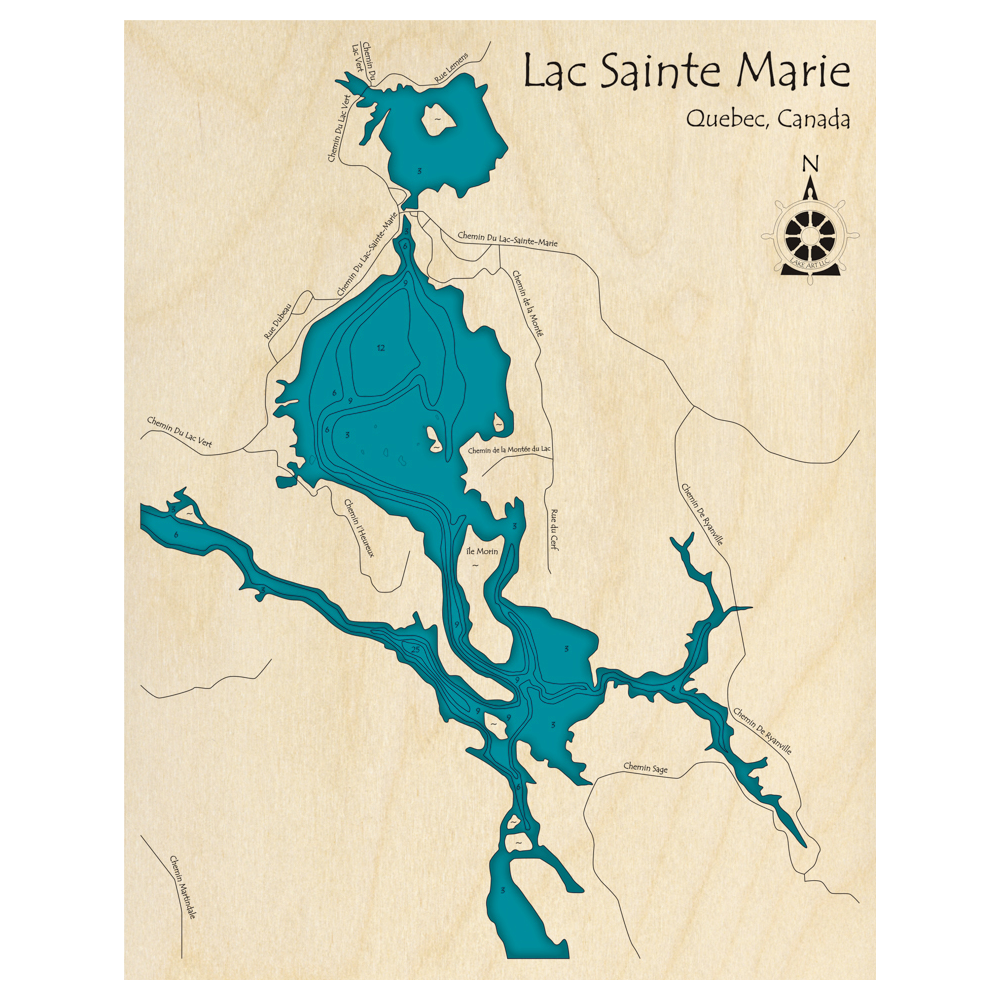 Lac Sainte Marie, Quebec 3D Custom Wood Map – Lake Art LLC