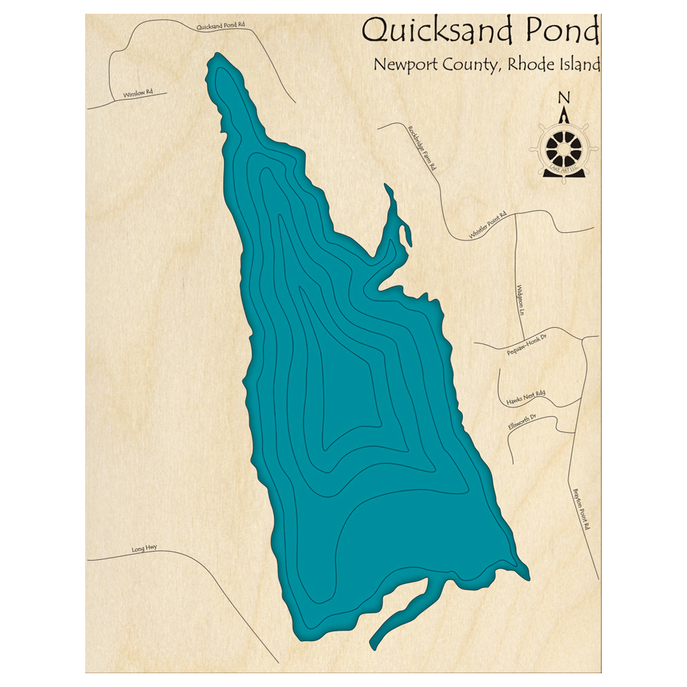 Quicksand Pond, Rhode Island 3D Custom Wood Map – Lake Art LLC