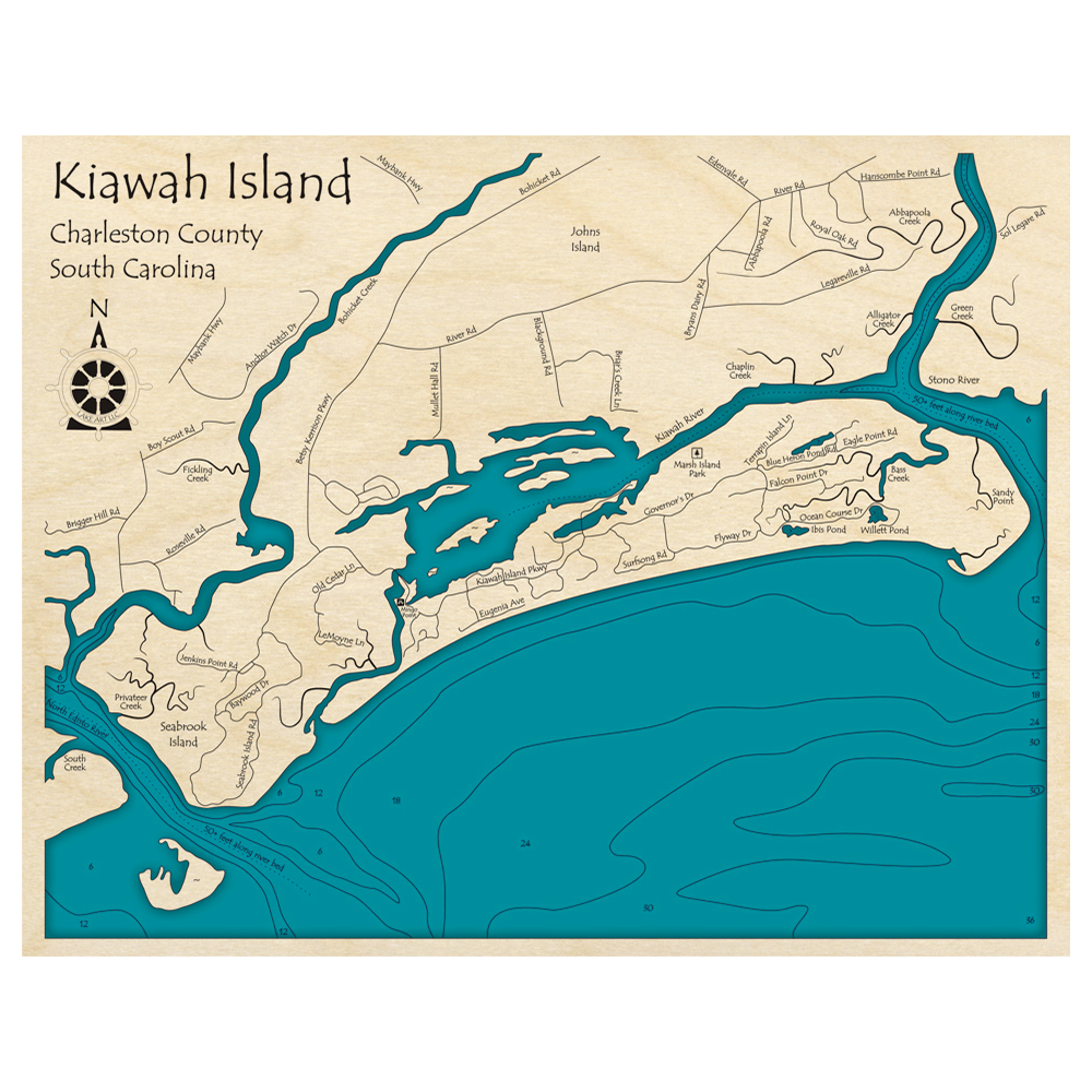Kiawah Island, South Carolina 3D Custom Wood Map – Lake Art LLC