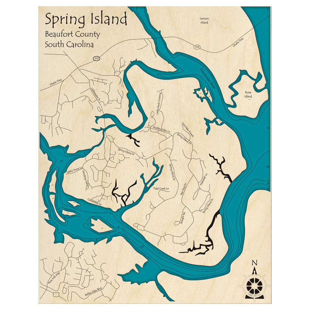 Spring Island, 3D Custom Wood Map – Lake Art LLC