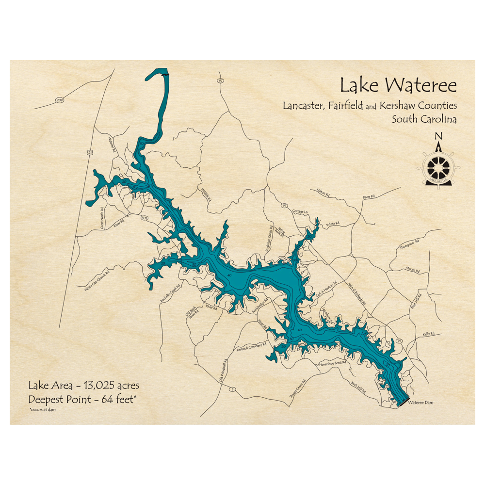 Lake Wateree, 3D Custom Wood Map – Lake Art LLC