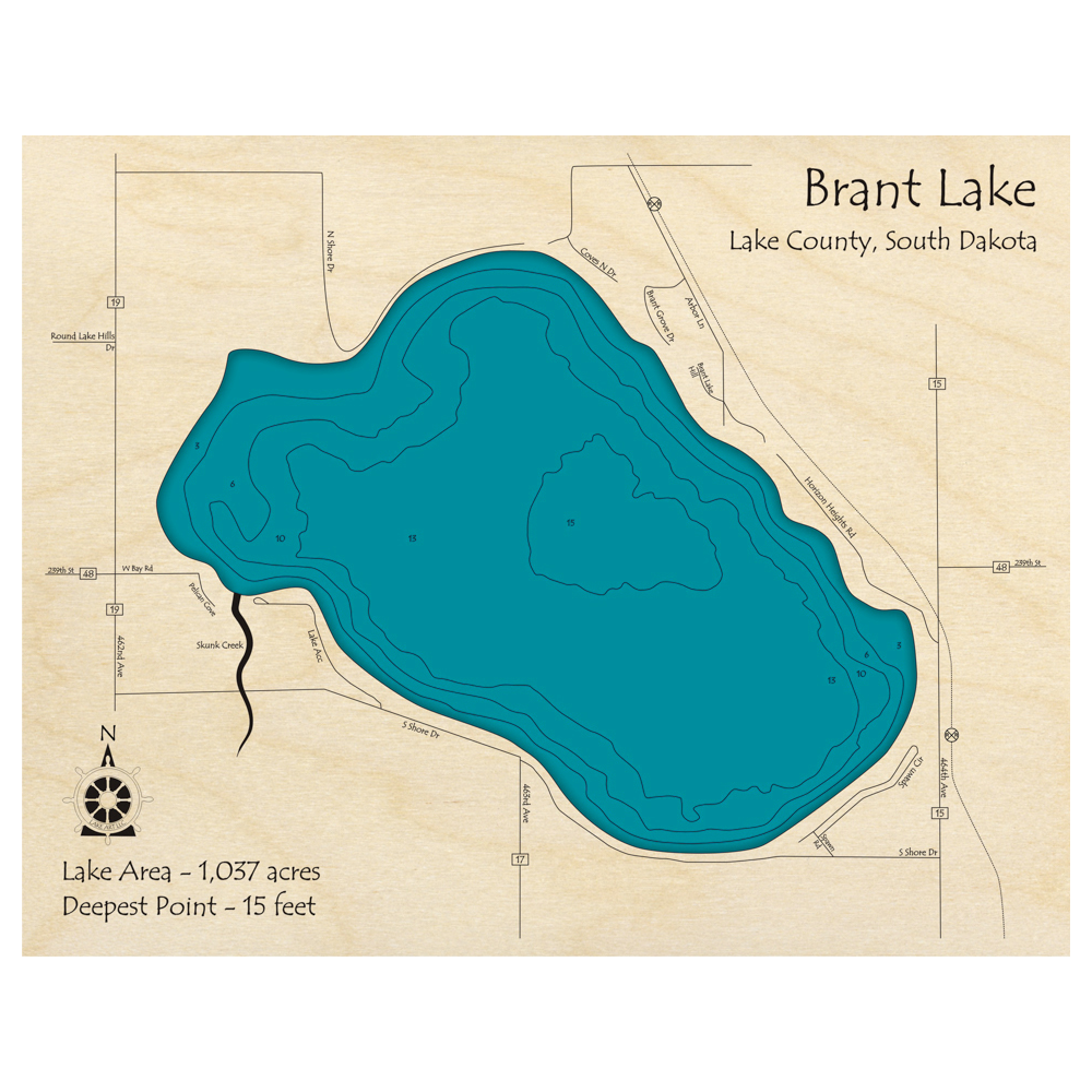 Brant Lake, South Dakota 3D Custom Wood Map – Lake Art LLC