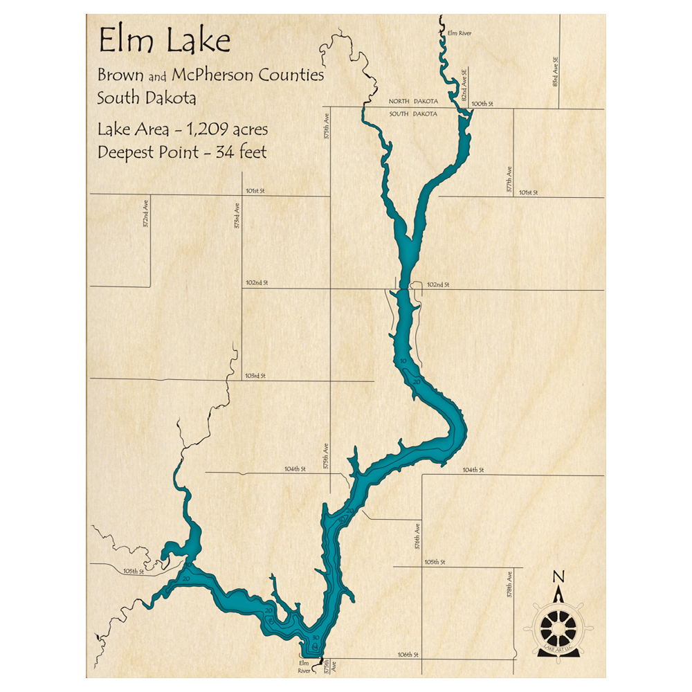 Elm Lake, 3D Custom Wood Map – Lake Art LLC