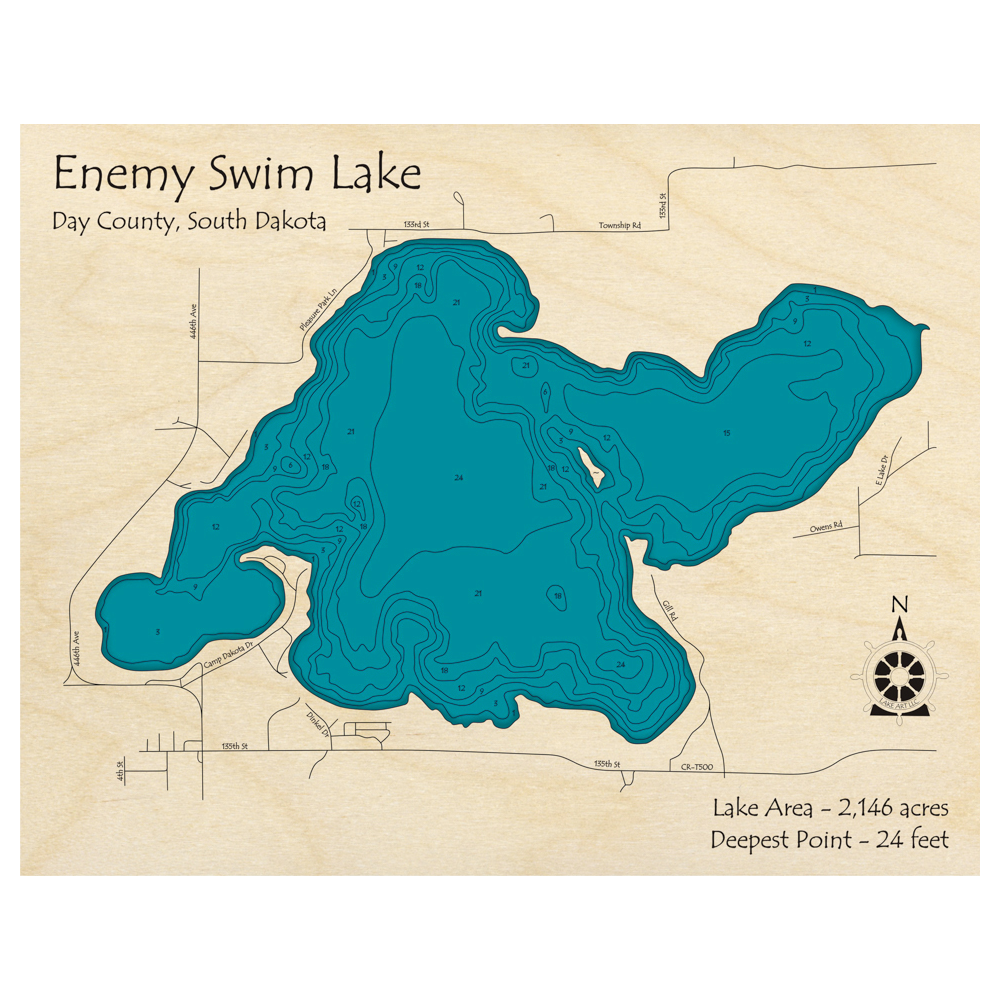 Enemy Swim Lake, South Dakota 3D Custom Wood Map – Lake Art LLC