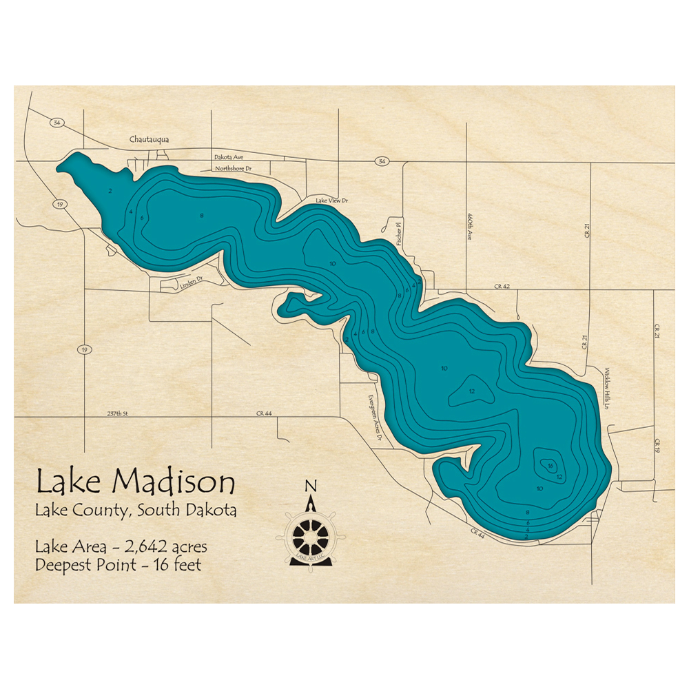 Lake Madison, South Dakota 3D Custom Wood Map – Lake Art LLC