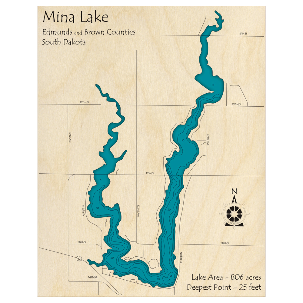 Mina Lake, 3D Custom Wood Map – Lake Art LLC