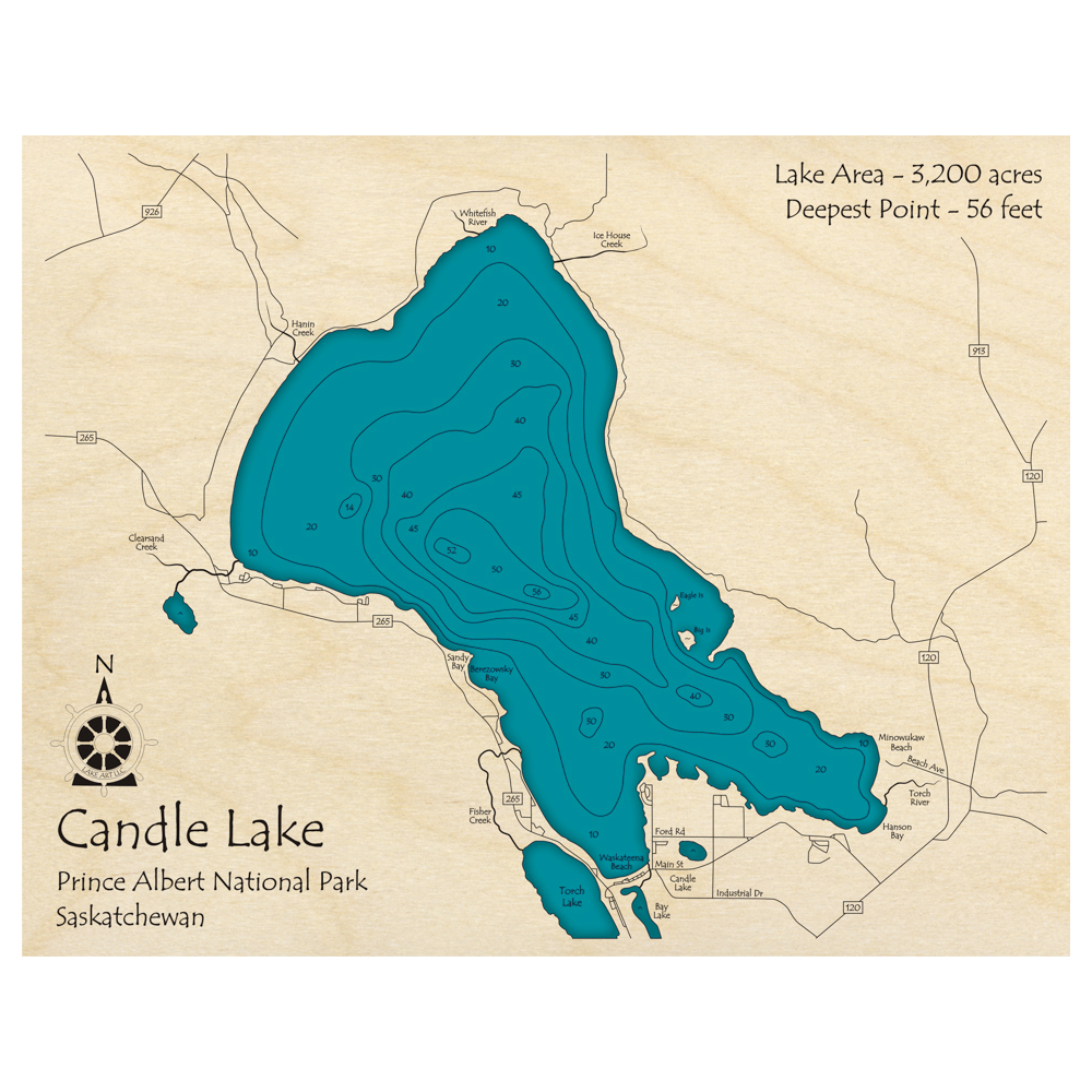 Candle Lake, Saskatchewan 3D Custom Wood Map – Lake Art LLC