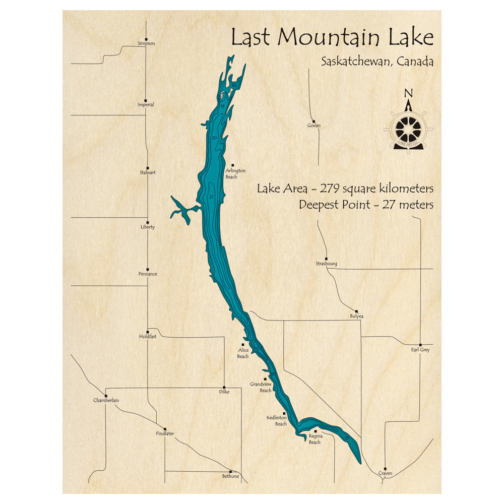 Last Mountain Lake, Saskatchewan 3D Custom Wood Map – Lake Art LLC