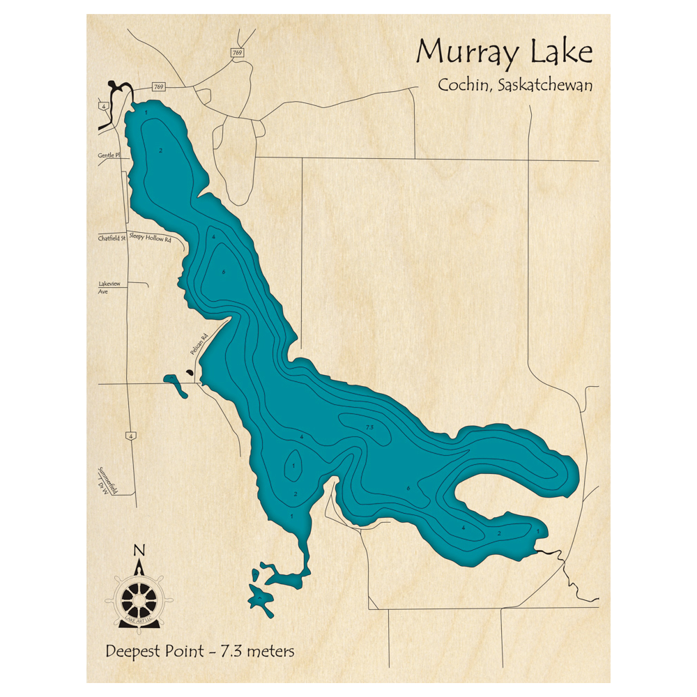 Murray Lake, Saskatchewan 3D Custom Wood Map – Lake Art LLC