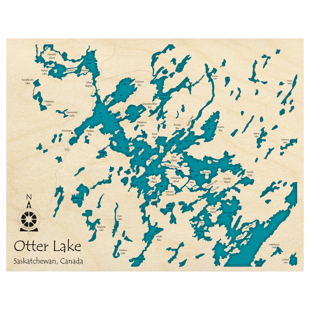Otter Lake, Saskatchewan 3D Custom Wood Map – Lake Art LLC