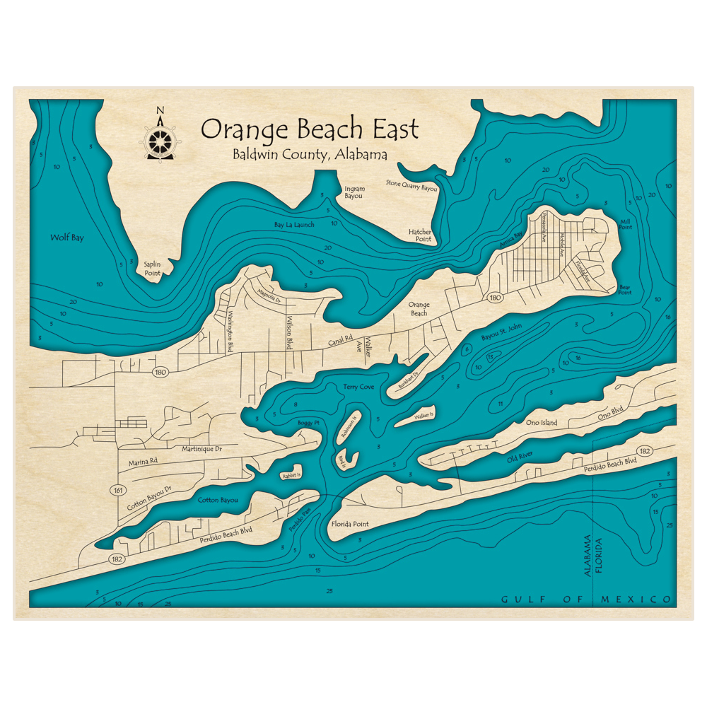 Orange Beach East 3D Custom Wood Map – Lake Art LLC