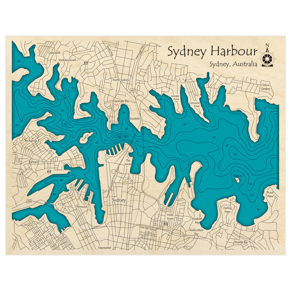 Sydney Harbor 3D Custom Wood Map – Lake Art LLC