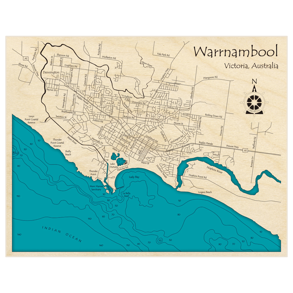 Warrnambool 3D Custom Wood Map – Lake Art LLC