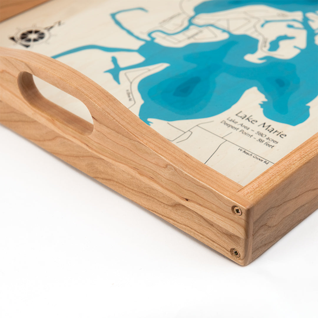 Personalized Lake Map Serving Tray | Vibrant Depth Gradient – Lake Art LLC