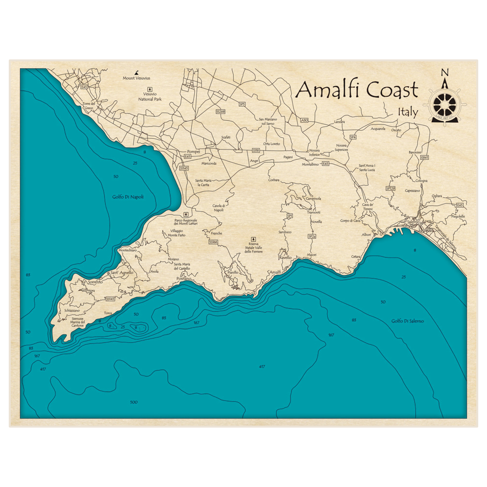 Amalfi Coast Italy Map Amalfi Coast 3D Custom Wood Map – Lake Art